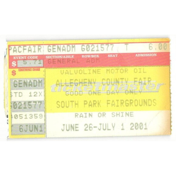 Other | Vintage 201 Allegheny County Fair Concert Ticket Stub ...